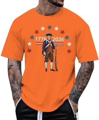 Generico T-shirt d&eacute;t&eacute; oversize &agrave; manches courtes classique vintage &eacute;l&eacute;gant et sportif &agrave; col rond pour homme, orange, XXL