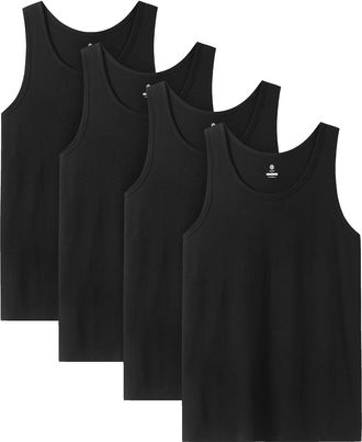 Lapasa Herren 4er Pack Unterhemd 100% Baumwolle Classic Tanktop Atmungsaktiv Rundhals Fitness Achselshirt Muskelshirt M36, Schwarz*4, XXL