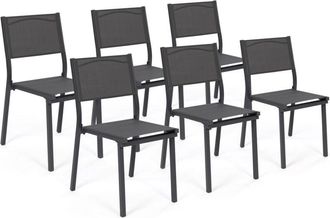IDMarket Satz von 6 stapelbaren Gartenstühlen OLBIA aus Metall und Textilene in Anthrazitgrau