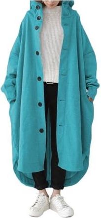 Generic Manteau &agrave; capuche mi-long for femmes, veste Trench &agrave; manches longues boutonn&eacute;e sur le devant for lautomne et lhiver(Sky blue,5XL)