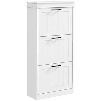 HOMCOM Meuble à Chaussures 15 Paires, Armoire à Chaussures étroite Moderne avec 3 tiroirs rabattables et étagères réglables, pour Couloir et entrée, 54 x 24 