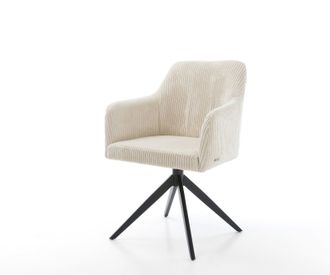 DELIFE Drehstuhl Greg-Flex Cord Beige Kreuzgestell breit Schwarz 360&deg; drehbar Wippfunktion Taschenfederkern, Esszimmerst&uuml;hle