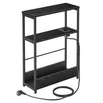 Vasagle Table dAppoint Fine avec Multiprise, Table de Chevet à 3 Niveaux, Bout de Canapé, pour Petits Espaces, Porte-Magazines, Salon, Chambre, Bureau, Noir B