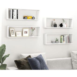 vidaXL Vidaxl - tag&egrave;res cube murales 4pcs Blanc 80x15x26,5cm bois ding&eacute;nierie