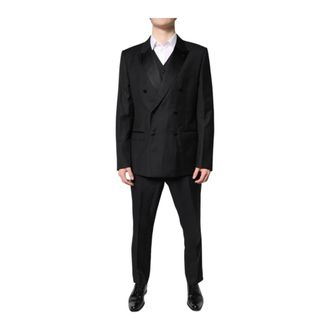 Dolce & Gabbana Schwarzer Doppelreihiger 3-Teiliger Anzug - - Suits - Herren - Schwarzk - XL