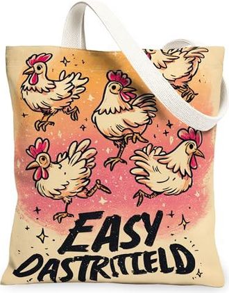 Generic Sac fourre-tout vintage en toile motif poulet fantaisie, sac d&eacute;picerie r&eacute;utilisable, l&eacute;ger et lavable, beige, 13x15 Inch