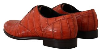 Dolce & Gabbana Mens Orange Exotic Leather Dress Derby Shoes Skin Croc
