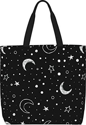Generic Sac Fourre-Tout Lune Et &Eacute;toile Femmes Sac &Agrave; Bandouli&egrave;re Lavables Pliable Sacs &Agrave; Main, Pour &Eacute;cole, Femmes, Voyage, Burea