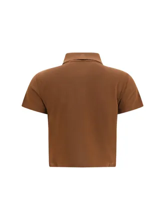 Saint Laurent Womens Cassandre Short Cotton Piqu&eacute; Polo Shirt Caramel T-shirts And Polos