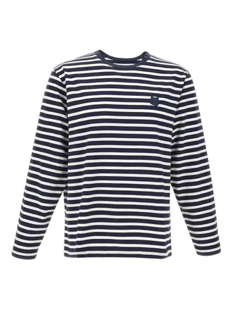 Maison Kitsuné pull rayé à patch logo - Bleu