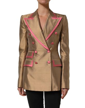 Dolce & Gabbana Womens Gold Silk Double Breasted Coat Blazer Jacket And Pink External Clothing