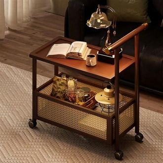 Generic Table basse en bambou &agrave; 2 niveaux avec roulettes, rangement et affichage &agrave; 360&deg;, table dappoint pour la maison, lh&ocirc;tel et le bureau