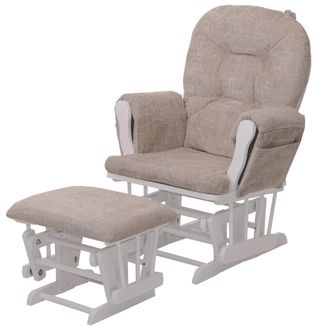Mendler Relaxsessel HWC-C76, Schaukelstuhl Schwingstuhl mit Hocker Stoff Chenille (465g/m&sup2;) &Ouml;ko-Tex - Creme, Gestell wei&szlig;
