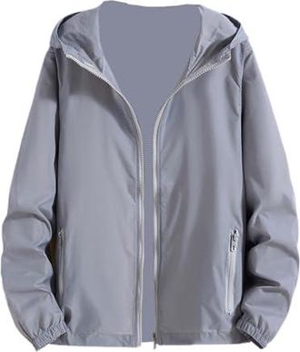 Generic Manteau d&eacute;contract&eacute; &agrave; capuche pour homme avec fermeture &eacute;clair r&eacute;fl&eacute;chissante et couleur pure, gris, XXL