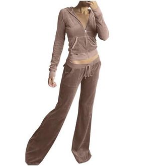 Generic Ensemble de surv&ecirc;tement pour femme en polaire &agrave; manches longues avec sweat-shirt et pantalon de jogging - Tenue 2 pi&egrave;ces - Tenue de d&eacute;tente pour femme