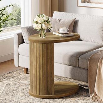 Tribesigns Table dappoint pour canap&eacute;, table dappoint &agrave; 2 &eacute;tages avec compartiment de rangement, table de C pour canap&eacute;, petite pi&egrave;ce, table de chevet ovale pour