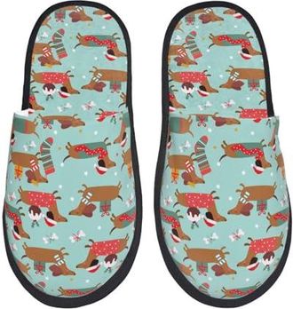 Generic Pantoufles &agrave; Hiver Illustration de teckel jouant &agrave; No&euml;l L&eacute;g&egrave;re Chaussons pour Homme Chaud Classiques Maison Pantoufles Adulte Int&eacute;rieur M