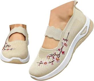 Generic Chaussures de marche orthopédiques pour femme, tissées, respirantes, douces, à enfiler, larges et encombrantes, support de voûte plantaire, antidérapa