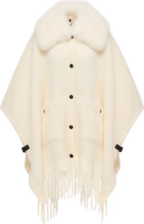 Moncler Moncler Cape En Mohair, Alpaga Et Laine M&eacute;lang&eacute;s Avec Col En Shearling, Femme, Blanc, Taille: Uni