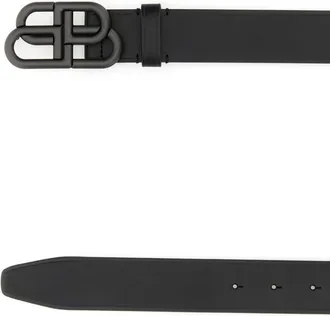 Balenciaga Logo-Buckle Leather Belt - Black
