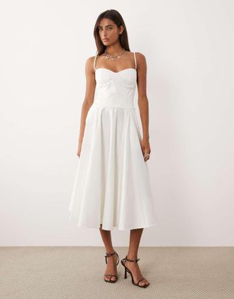 Tfnc Camisole-Midikleid aus Baumwolle in Wei&szlig; mit Korsettdetail