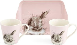 Portmeirion Home & Gifts Royal Worcester X0011659113 Wrendale Designs Keramiktasse und Tablett, Motiv: Bathtime Rabbit, Rosa