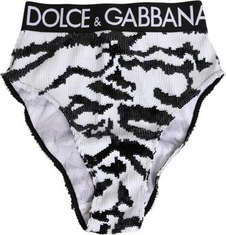 Dolce & Gabbana Femme, Sous-v&ecirc;tements, Blanc, Taille: 38 FR Culotte Taille Haute &agrave; Paillettes Noires et Blanches