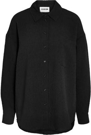 Noisy May Noisy may Nmripple L/S Oversized Shirt WVN Noos Chemisier à Manches Longues, Noir, XS Femme