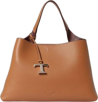 Tod's Sac &agrave; main moyen en cuir avec charme T Timeless - Femme - Sacs - Brun - Taille: ONE Size