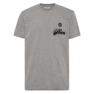 Philipp Plein Homme, Tops, Gris, Taille: 4XL T-Shirt Col Rond Basic Signature