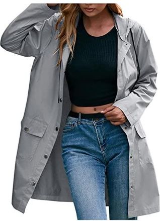 Generic Vestes pour femmes 2026 Manteau de pluie coupe-vent l&eacute;ger coupe-vent pour femme, gris, XL