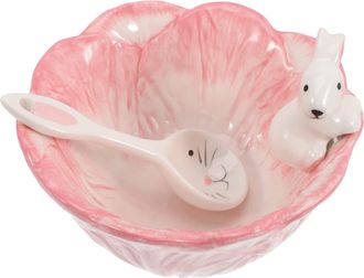 Valiclud Keramik Kaninchen Schüssel Satz mit Löffel Handbemalt Mehrzweck Dessertschale Salatschüssel Obstschale für Ostern Hochzeit Party Geburtstag Eisbecher 