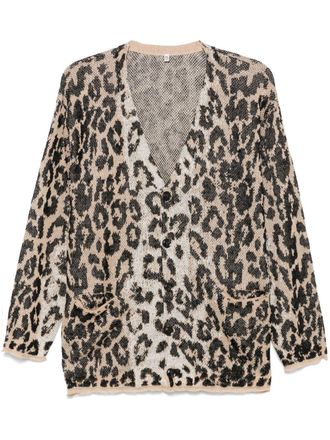 R13 cardigan &agrave; motif l&eacute;opard en jacquard - Marron