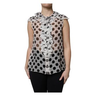 Dolce & Gabbana Femme, Blouses et Chemises, Blanc, Taille: 34 FR Haut sans manches à pois