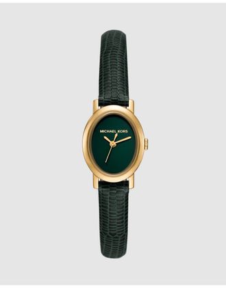 Michael Kors Maude montre &agrave; trois aiguilles en cuir vert dor&eacute;