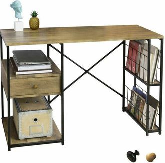 SoBuy Sobuy - Bureau droit 118x48x75cm en MDF et m&eacute;tal - Tiroir et 4 &eacute;tag&egrave;res - R&eacute;sistant aux rayures - FWT61N