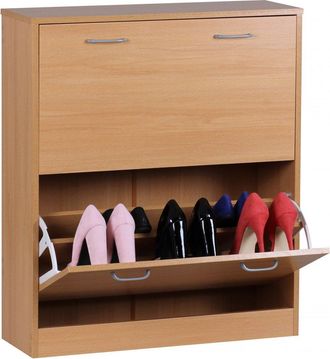 WOHNLING Schuhkipper Kiel Buche matt 2 F&auml;cher 75 x 87 x 24 cm, Design Holz-Schuhschrank zum klappen, Schuhkommode modern mit Ablage