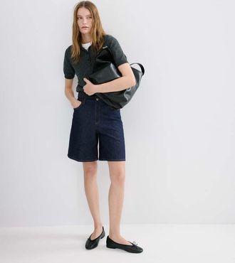 Mango Bermuda en jean droit taille haute bleu - Femme - 32 - MANGO