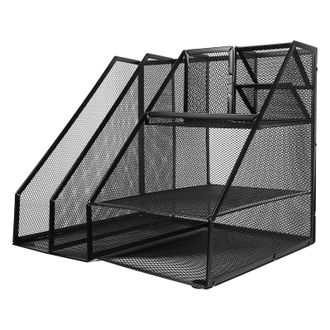 Lurrose Schwarzer Metall Dokumentenhalter Schreibtisch Organizer mit F&auml;chern und Robuster Aktenhalter aus Eisen Vielseitiger Magazin B&uuml;roablage f&uuml;r Effiziente