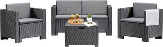 Dmora Loungeset f&uuml;r drau&szlig;en Camisano, Outdoor-Lounge mit Couchtisch, Terrassenset mit Kissen, Gartenkomposition mit Sofa und Sesseln, Made in Italy