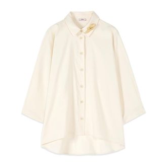 Oltre Viskosemischung-Shirt mit Metallbrosche - - Blouses & Shirts - Damen - Wei&szlig; - XS