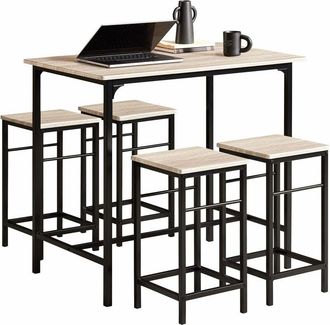 SoBuy Ensemble Mange Debout 1 Table Haute, 4 Tabourets Style Bistrot pour Salle à Manger, Cuisine, Salon, Blacon, Naturel Sobuy OGT11-N
