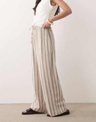 Abercrombie & Fitch Pantalon &agrave; enfiler en lin m&eacute;lang&eacute; &agrave; rayures avec cordon de serrage &agrave; la taille - Beige-Neutre