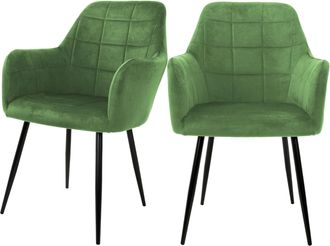 ECD Germany 2er Set Esszimmerst&uuml;hle mit R&uuml;cken- und Armlehnen, Hellgr&uuml;n, K&uuml;chenst&uuml;hle mit Samtbezug, Polsterst&uuml;hle mit Metallbeinen, Ergonomische St&uuml;hle f&uuml;r Essti