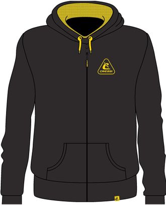 Cressi Hoodie Unisex W/Zip Black/Yellow M - Langärmeliges Sport Sweatshirt, Kapuze mit Kordelzug, 2 Taschen, Reißverschluss vorne, mit Stickerei Logo, Schwar