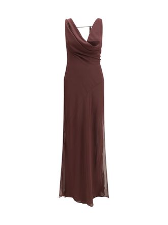 Andamane Womens Long Dress Minerva Aubergine Silk