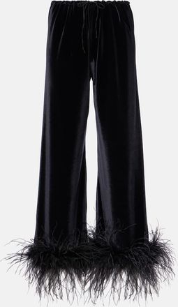 Oséree Oséree Weite Hose aus Samt mit Federn