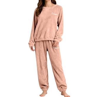 Generic Ensemble de pyjama en peluche douce pour femme, ensemble de pyjama pour femme, ensemble de pyjama en polaire douce et chaude, ensemble de v&ecirc;tements de