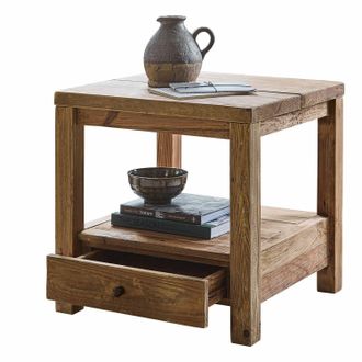 Loberon Beistelltisch Iven, Handgefertigt, Landhaus-Design, Rustikaler Look, Nachhaltig, Robust & Langlebig, Beistellm&ouml;bel, Wohnzimmertisch, Kiefernholz, brau