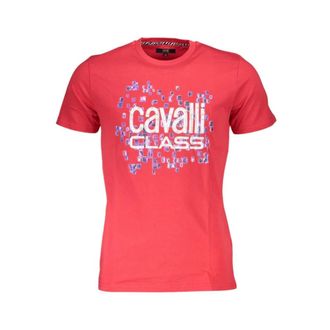 Cavalli Homme, Tops, Rouge, Taille: XL T-shirt en coton rouge avec logo imprim&eacute;